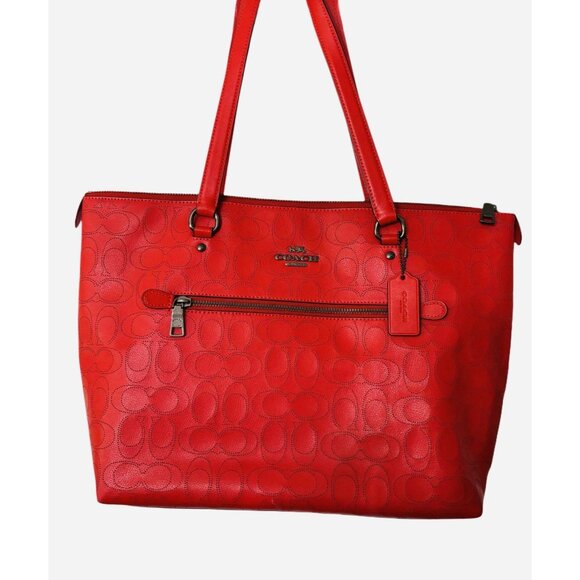 Coach | Bags | Coach Red Leather Gallery Signature Shoulder Tote Bag ...